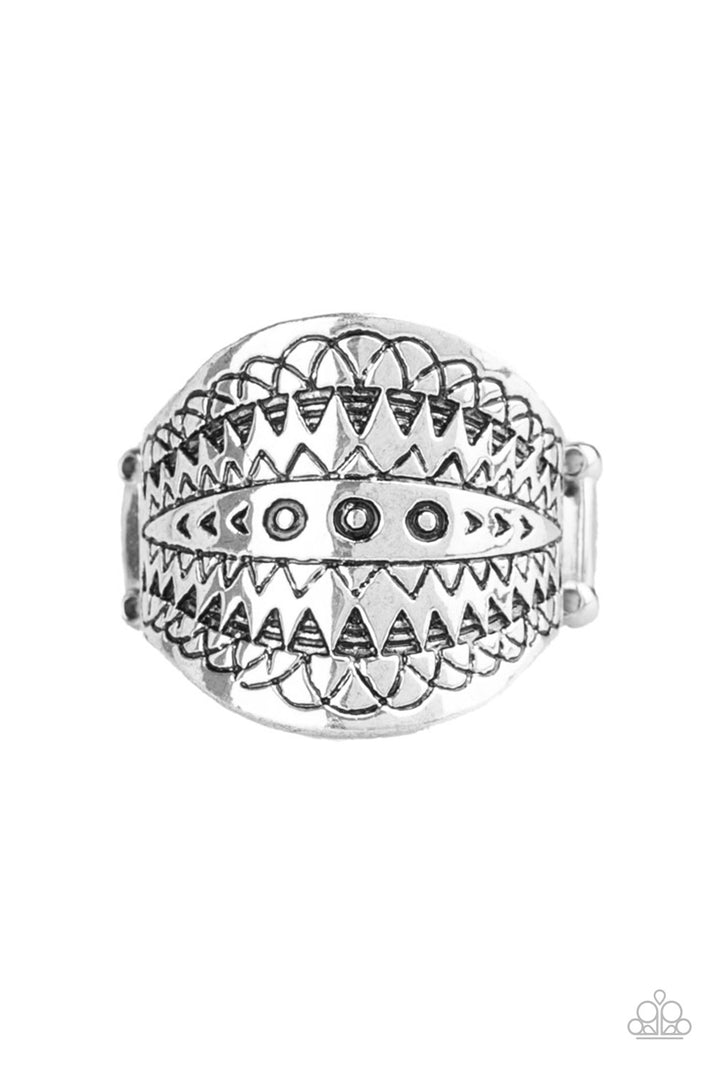 TIKI TRIBE - SILVER TRIBAL BOHO ETCHED STRETCH RING – Bee's Bling Bash