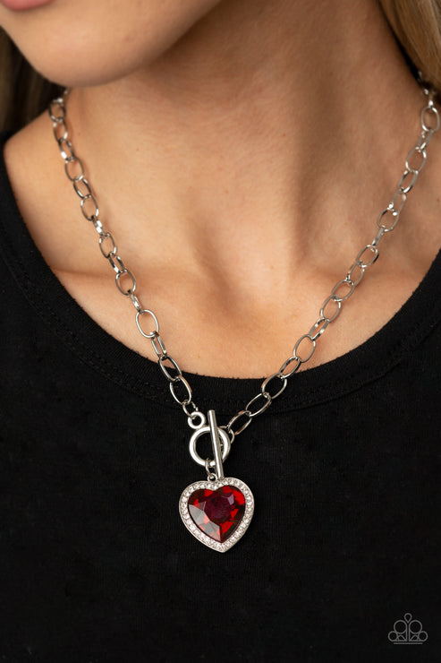 PAPARAZZI CHECK YOUR HEART RATE - RED RUBY RHINESTONE HEART TOGGLE NECKLACE – Bee's Bling Bash